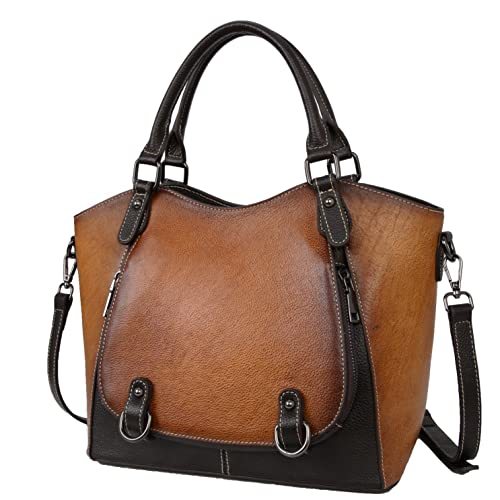 Iswee Retro Leather Stachel Handbags Top Handle Bags Tote Bag Designer Shoulder Bag Crossbody Bags for Women (Dark Brown)