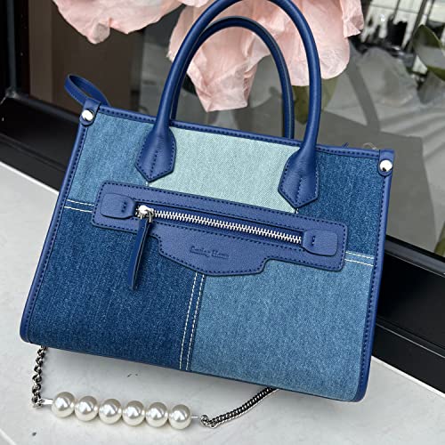 GLOD JORLEE Stylish Large Tote Bags for Women, Large Denim Shoulder Tote Handbags with a Small Denim Purses(Blue)