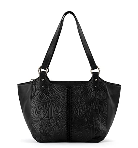 The Sak Womens Bolinas Leather Satchel, Black Leaf Embossed, One Size US