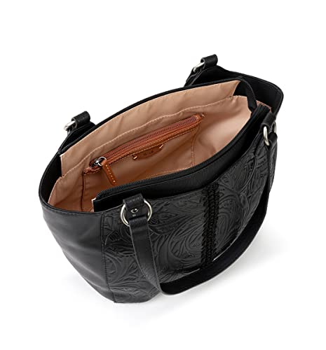 The Sak Womens Bolinas Leather Satchel, Black Leaf Embossed, One Size US