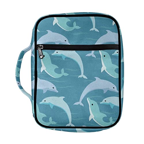 Buybai Bible Cover, Large Carrying Book Case Church Bag Bible Protective with Handle, Blue Ocean Dolphin Printed