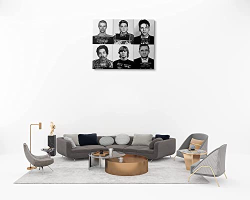 Kurt Cobain, Elvis Presley, Jimi Hendrix, David Bowie, Frank Sinatra, Johnny Cash Poster Canvas Framed, Celebrity Mugshot Poster, Mugshot Wall Art (16"x20")
