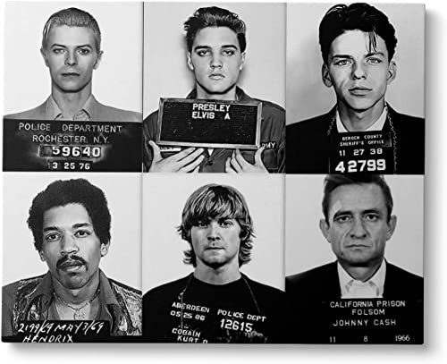 Kurt Cobain, Elvis Presley, Jimi Hendrix, David Bowie, Frank Sinatra, Johnny Cash Poster Canvas Framed, Celebrity Mugshot Poster, Mugshot Wall Art (16"x20")