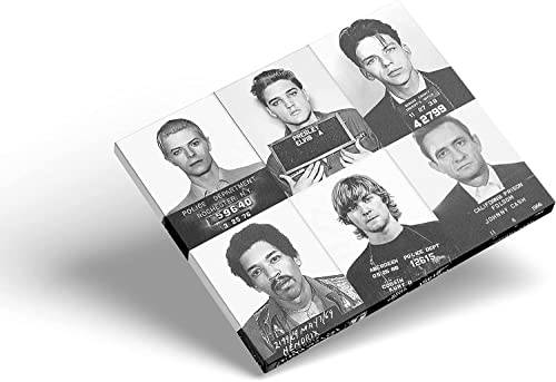 Kurt Cobain, Elvis Presley, Jimi Hendrix, David Bowie, Frank Sinatra, Johnny Cash Poster Canvas Framed, Celebrity Mugshot Poster, Mugshot Wall Art (16"x20")