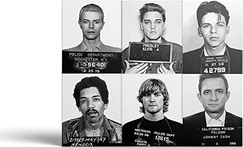 Kurt Cobain, Elvis Presley, Jimi Hendrix, David Bowie, Frank Sinatra, Johnny Cash Poster Canvas Framed, Celebrity Mugshot Poster, Mugshot Wall Art (16"x20")