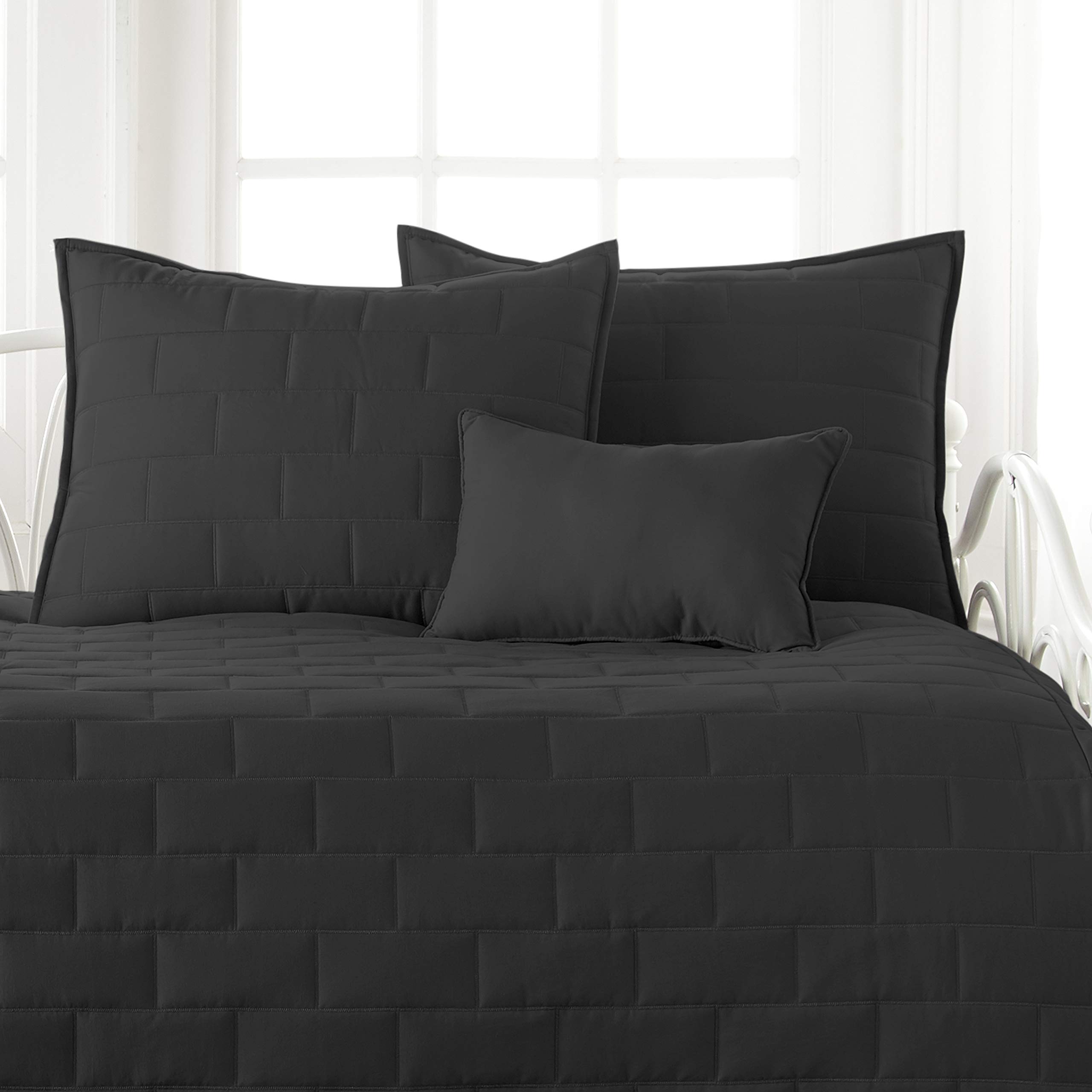 Southshore Fine Living, Inc. Twin Daybed Comforter Set, 6-Piece Twin Bedding Set with Daybed Cover, 3 Pillow Shams, Bed Skirt, Throw Pillow - Twin Day Bed Quilt Set, Brickyard Black