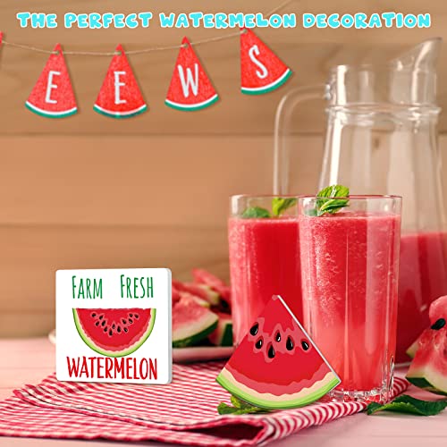 11 Pieces Watermelon Tiered Tray Decor Watermelon Wooden Kitchen Signs Watermelon Gnome Banner Beaded Garland Decor Set My Happy Summer Decor for Summer Fall Rustic Decor (Red)
