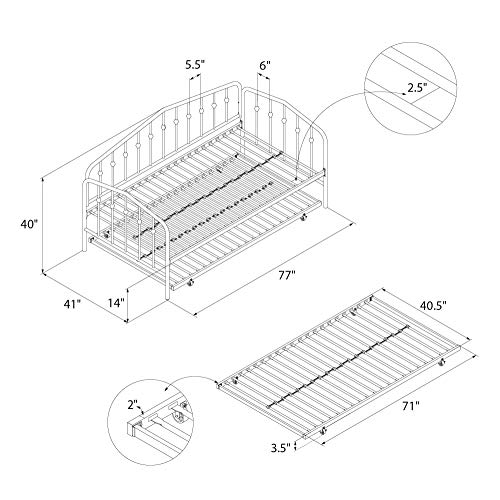 Novogratz Bushwick Metal Daybed & Trundle, Twin Size Frame, Black