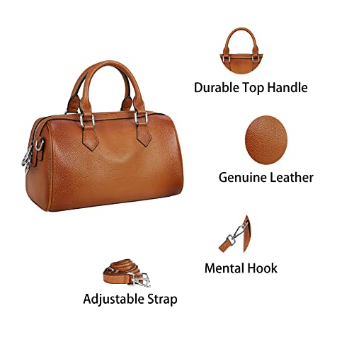 HESHE Genuine Leather Purses for Women Satchel Handbags Designer Ladies Shoulder Bags Cross Body Purse(Sorrel)