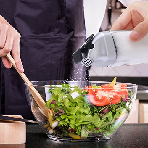 Glass Salt and Pepper Shakers Set - Moisture Proof Salt Shaker with Plastic Lid - Refillable Spice Dispenser for Kitchen or Travel - Cute Seasoning Shakers Container - Set of 2 Bottles