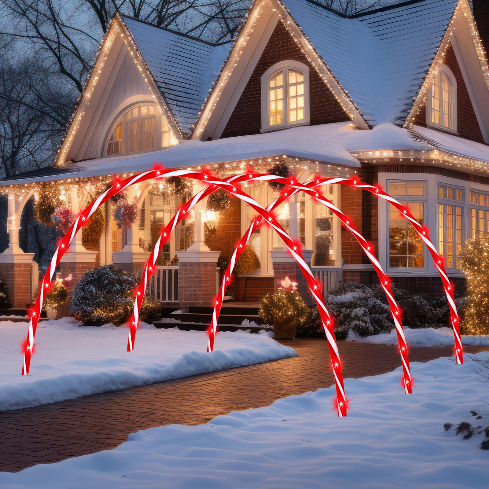 VIHOSE 10ft Christmas Candy Light Arch LED Christmas Outdoor Arches Decor with Flasher Modes Xmas Candy Cane Pathway Markers Lights for Holiday Wedding Yard Lawn Decor(3,Red White)