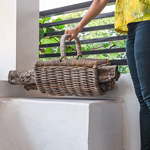 Vintiquewise Decorative Rattan Natural Log Holder Basket for Entryway, Dining, Living Room, or Bedroom