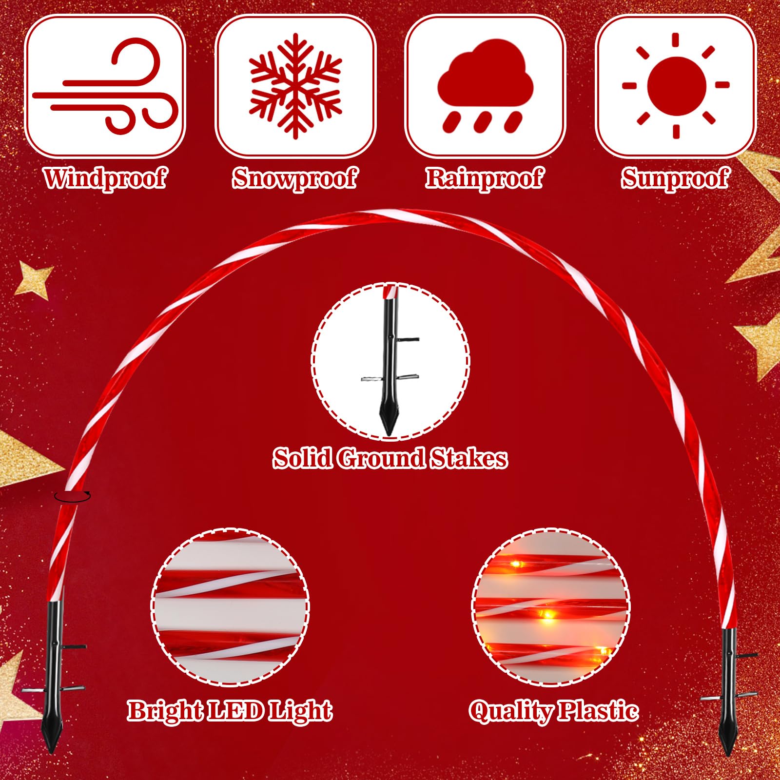 VIHOSE 10ft Christmas Candy Light Arch LED Christmas Outdoor Arches Decor with Flasher Modes Xmas Candy Cane Pathway Markers Lights for Holiday Wedding Yard Lawn Decor(3,Red White)