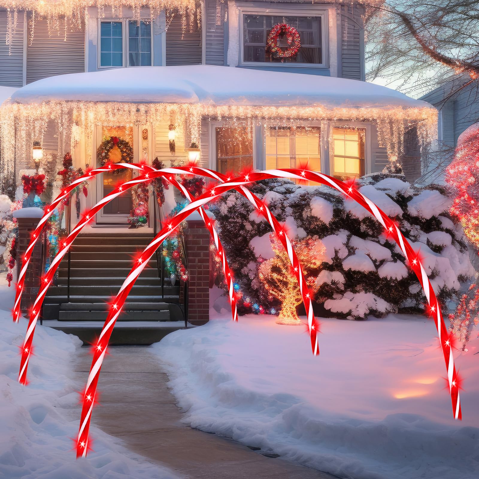 VIHOSE 10ft Christmas Candy Light Arch LED Christmas Outdoor Arches Decor with Flasher Modes Xmas Candy Cane Pathway Markers Lights for Holiday Wedding Yard Lawn Decor(3,Red White)
