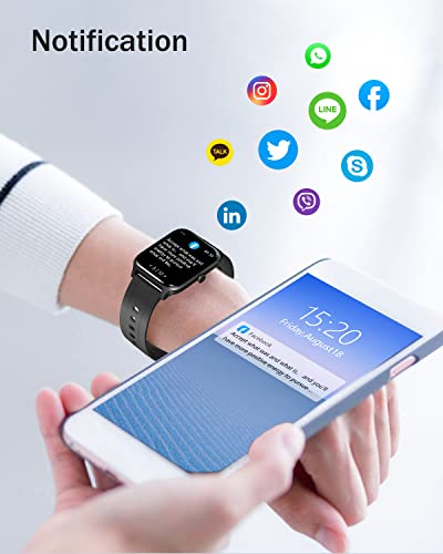 Smart Watch Compatible with iPhone Android Phones 2022, 1.7 inch Watches for Men Women IP68 Waterproof Fitness Tracker with Blood Oxygen/Heart Rate Monitor Sleep Steps Tracker DIY Watch Faces Black
