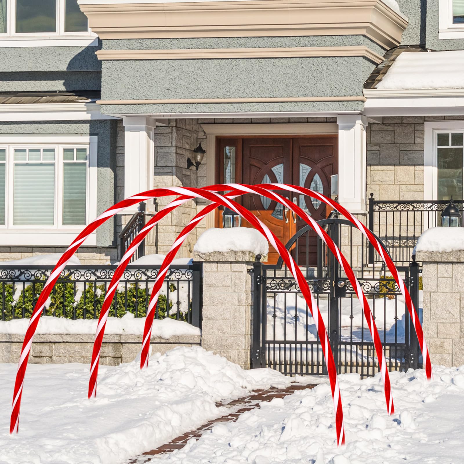 VIHOSE 10ft Christmas Candy Light Arch LED Christmas Outdoor Arches Decor with Flasher Modes Xmas Candy Cane Pathway Markers Lights for Holiday Wedding Yard Lawn Decor(3,Red White)