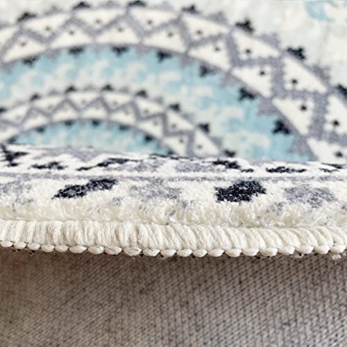 Luxury Faux Fur Boho Round Area Rug,Silky Imitation Sheepskin Stain Resistant Free Modern Contemporary Transitional Ultra Soft Living Dining Room Bedroom Carpet 4'x4' Round Blue / Multi