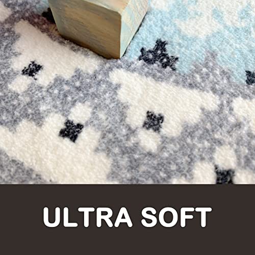 Luxury Faux Fur Boho Round Area Rug,Silky Imitation Sheepskin Stain Resistant Free Modern Contemporary Transitional Ultra Soft Living Dining Room Bedroom Carpet 4'x4' Round Blue / Multi