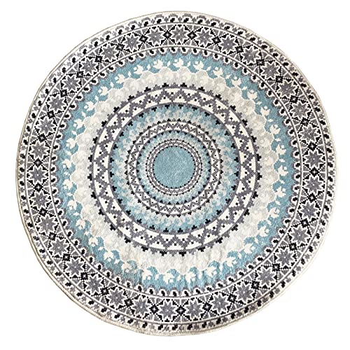 Luxury Faux Fur Boho Round Area Rug,Silky Imitation Sheepskin Stain Resistant Free Modern Contemporary Transitional Ultra Soft Living Dining Room Bedroom Carpet 4'x4' Round Blue / Multi