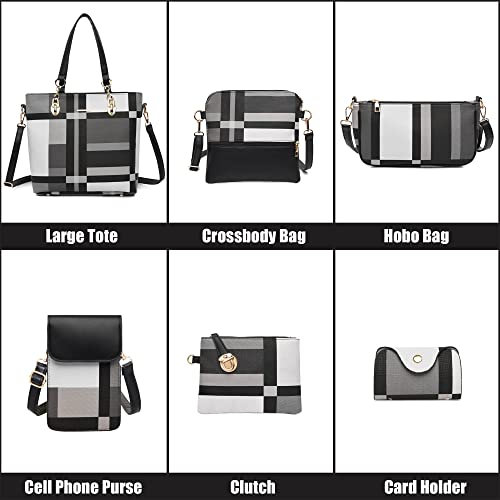 OTMIPIML Purses and Handbags for Women Synthetic Leather Tote Crossbody Bags Satchel Purses Set 6pcs (1A-Black)