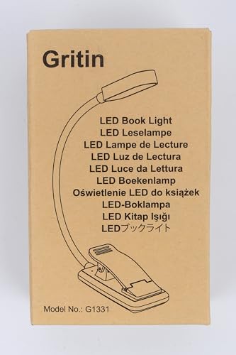 Gritin 16 LED Rechargeable Book Light for Reading in Bed- Eye Caring 3 Color Temperatures, Stepless Dimming Brightness, 80 Hrs Runtime, Lightweight Flexible Clip on Light for Book Lovers