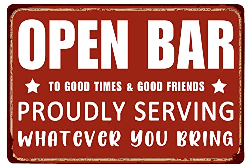 zufeng Vintage Man Cave Signs Cheers Metal Tin Sign Wall Decor Accessories For Home Bar Pub Backyard 8''x12'' - Proudly Serving Whatever You Bring (Red)