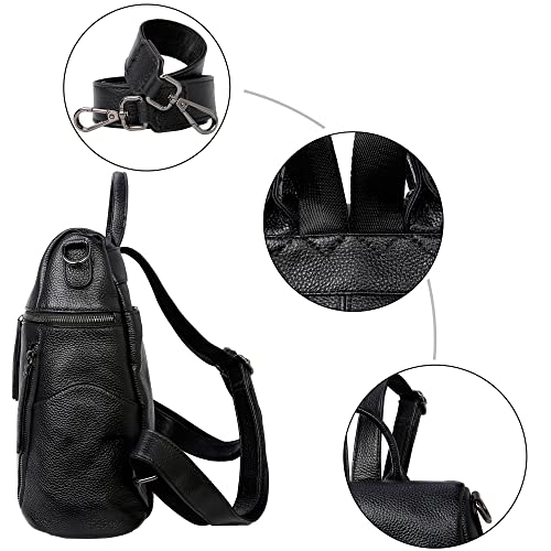 Iswee Genuine Leather Vintage Casual Daypack Backpacks Travel Essentials Anti-theft Work Fashion Backpack Purse for Women (Black)