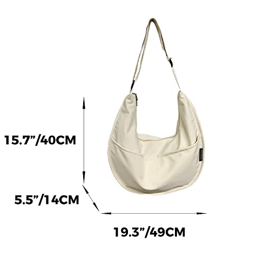 GAI Dumpling Bag Hobo Bags Unisex Canvas Crossbody Tote Large Handbags Student Shoulder Bag (Black)