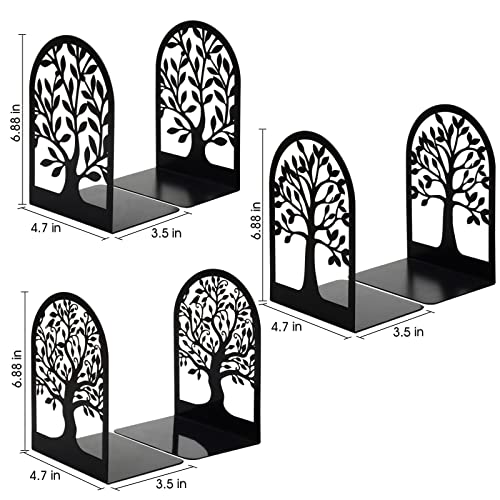 Bookends, Book Ends, Metal Bookends for Shelves, Tree Bookend Stopper for Heavy Books, Black Book Ends to Hold Books for Home Office
