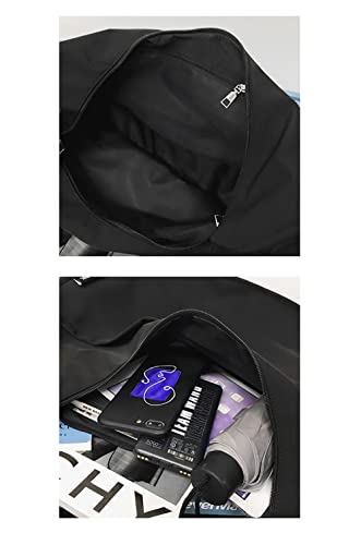 GAI Dumpling Bag Hobo Bags Unisex Canvas Crossbody Tote Large Handbags Student Shoulder Bag (Black)