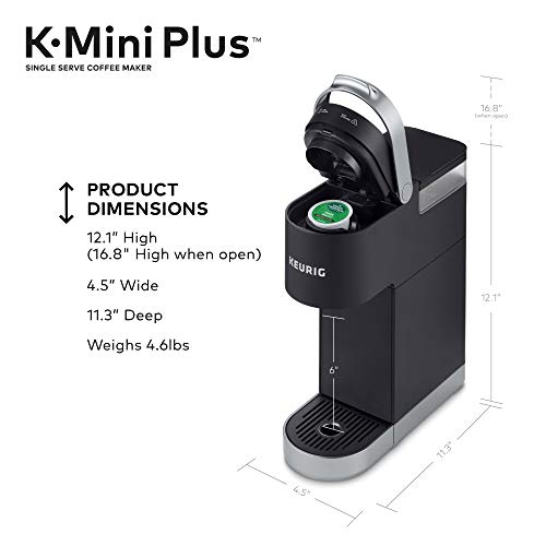 Keurig K-Mini Plus Single Serve K-Cup Pod Coffee Maker, with 6 to 12oz Brew Size, Stores up to 9 K-Cup Pods, Travel Mug Friendly, Matte Black (Renewed)