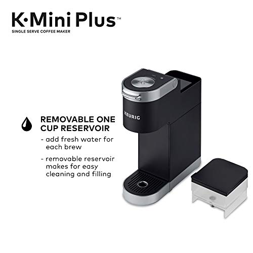 Keurig K-Mini Plus Single Serve K-Cup Pod Coffee Maker, with 6 to 12oz Brew Size, Stores up to 9 K-Cup Pods, Travel Mug Friendly, Matte Black (Renewed)