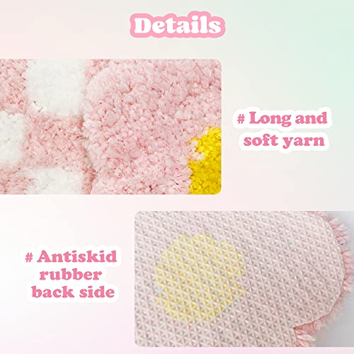 Coasters for Drinks, Handmade Preppy Tufted Pink Pastel Smily Face Rug Cute Aesthetic Home Room Decor Coffee Table Gift 4Pcs
