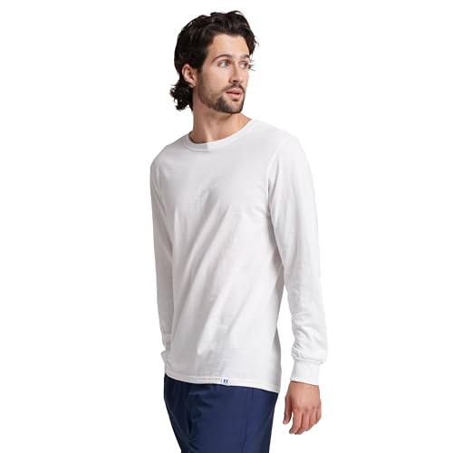 Russell Athletic Mens Cotton Performance Long Sleeve T-Shirt, White, 3XL