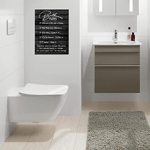 Fengminyi Simple black and white style Bathroom Rules canvas Wall Decor,Be the change Bathroom Decor Wall Art,Farmhouse Toilet Wall Decor,Rustic Bathroom Funny Rules Prints Signs Framed12 x15