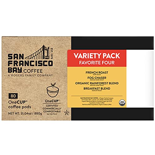 San Francisco Bay Compostable Coffee Pods - Original Variety Pack (80 Ct) K Cup Compatible including Keurig 2.0, French, Breakfast, Fog, Organic Rainforest