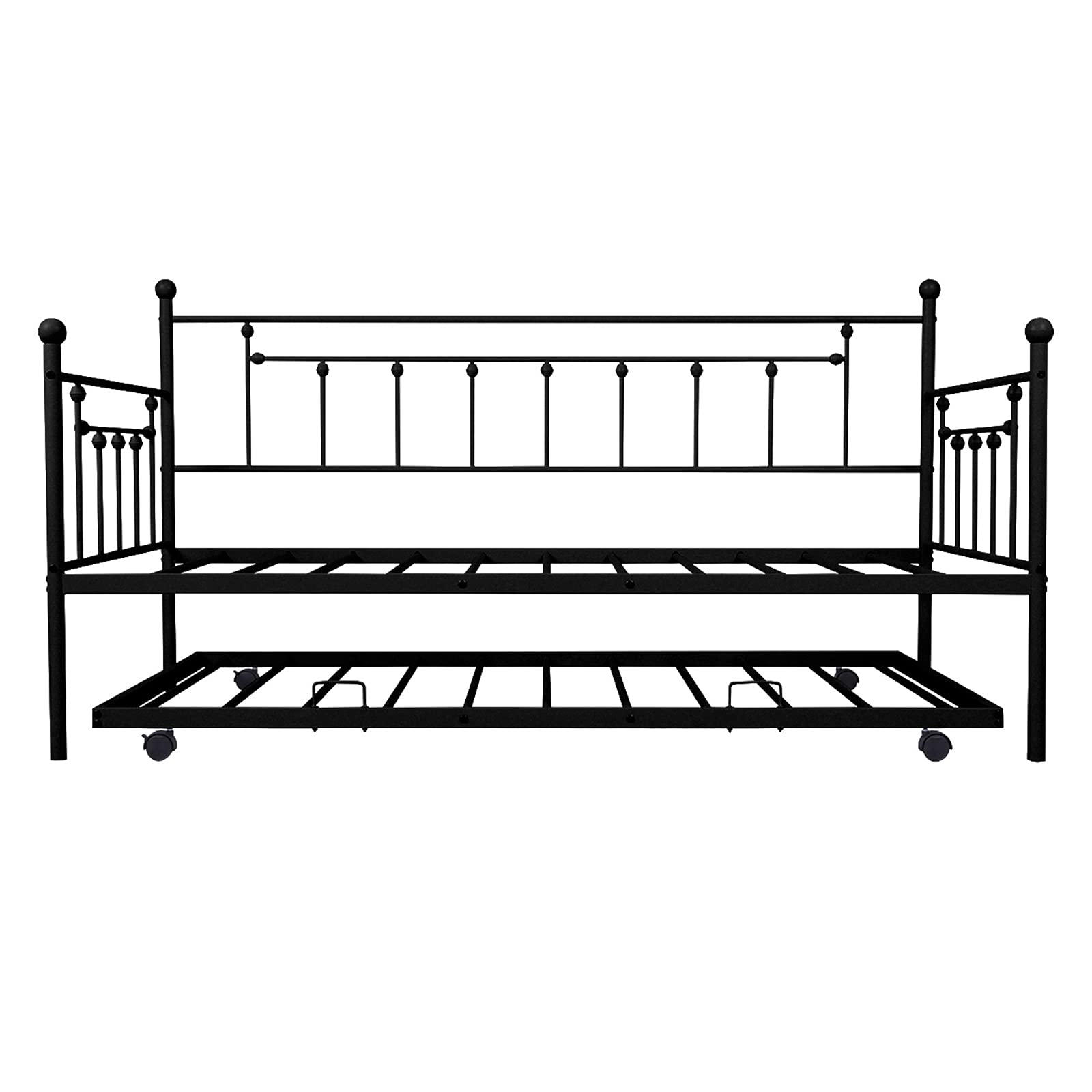 CALABASH Twin Size Daybed and Trundle Frame Set, Metal Frame with Pull Out Trundle for Teens Kids Adults for Living Room Bedroom Room (Black)