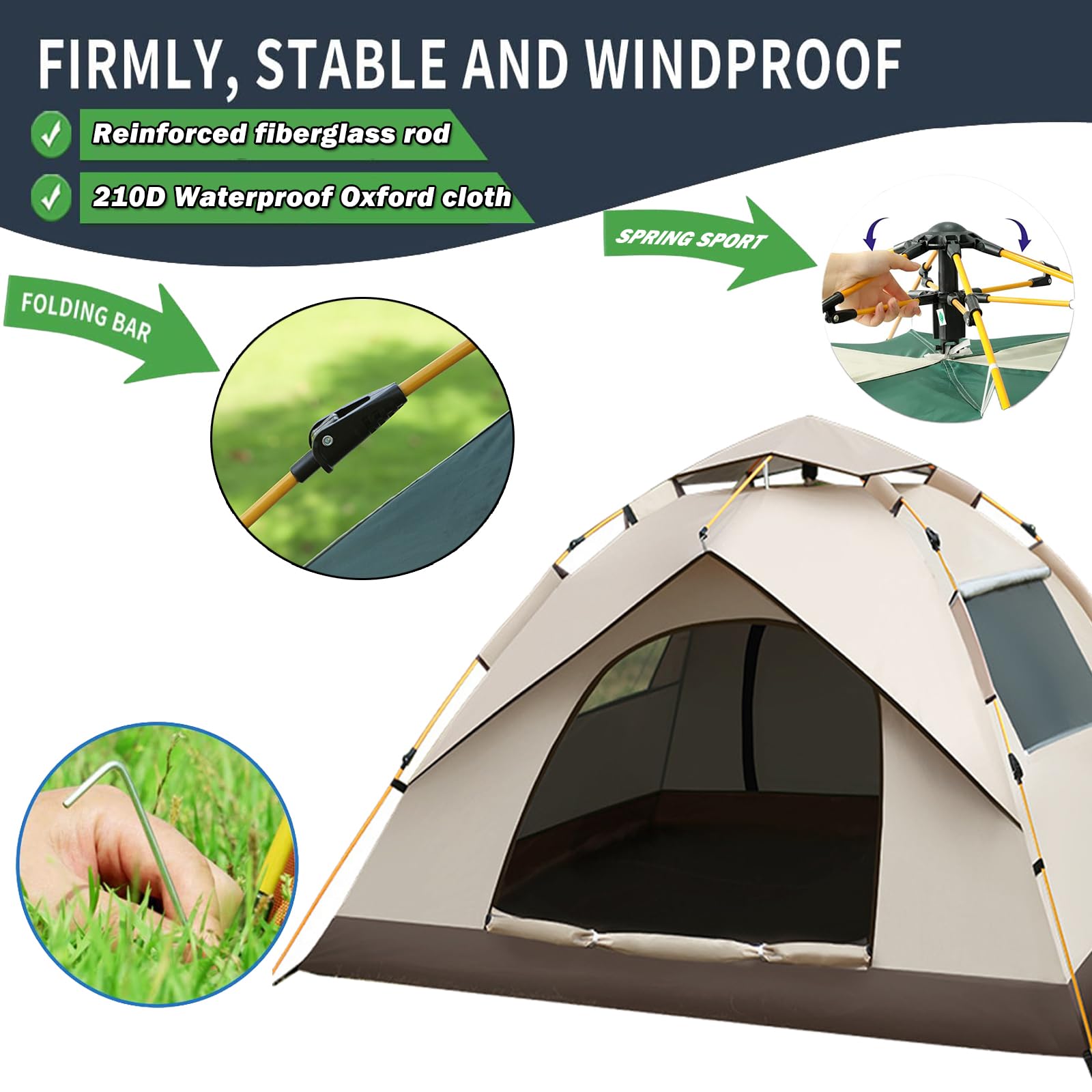 2-3 Person Camping Tent, Waterproof Family Tent for Camping, Instant Easy Up Double Layer Anti-UV 2 Windows 2 Doors-Instant Family Tents for Camping Hiking & Traveling