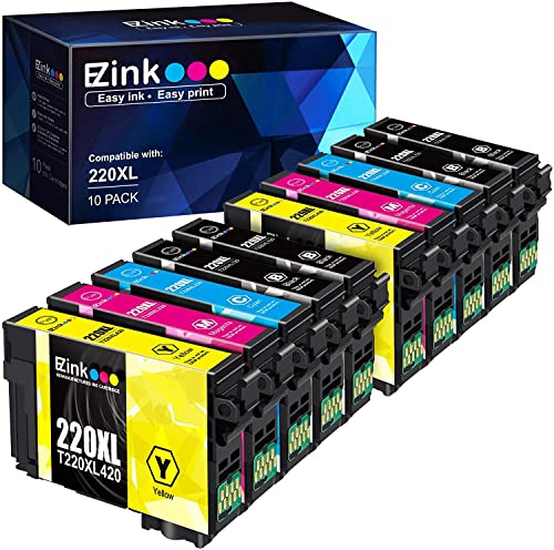 E-Z Ink (TM) Remanufactured Ink Cartridge Replacement for Epson 220 XL 220XL T220XL to use with WF-2760 WF-2750 WF-2630 WF-2650 WF-2660 XP-320 XP-420 XP-424(4 Black, 2 Cyan, 2 Magenta, 2 Yellow)10Pack