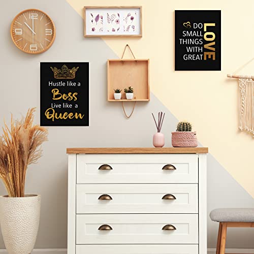 IIONGDE Hustle Like A Boss Live Like A Queen Canvas Frame Wall Art,Hustle Motivational Quotes Wall Art Canvas for Girl Women Home Office Bedroom Wall Decor-12" x 15"