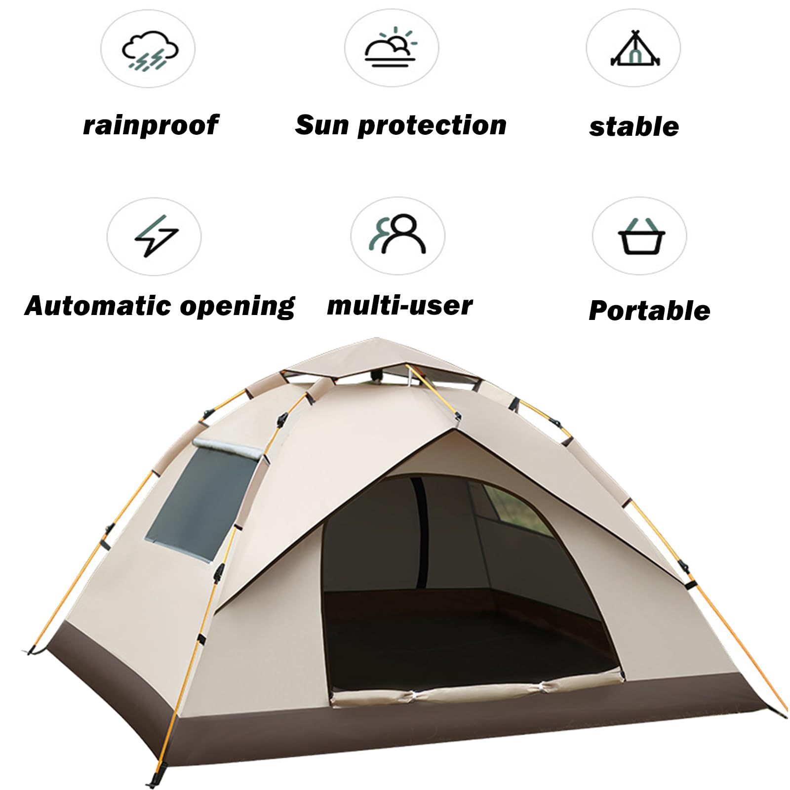 2-3 Person Camping Tent, Waterproof Family Tent for Camping, Instant Easy Up Double Layer Anti-UV 2 Windows 2 Doors-Instant Family Tents for Camping Hiking & Traveling