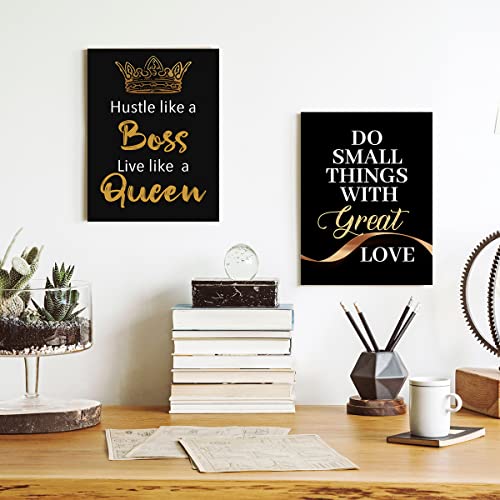 IIONGDE Hustle Like A Boss Live Like A Queen Canvas Frame Wall Art,Hustle Motivational Quotes Wall Art Canvas for Girl Women Home Office Bedroom Wall Decor-12" x 15"