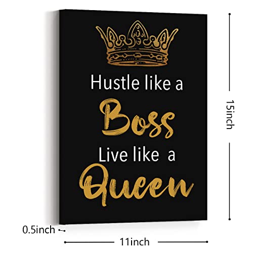 IIONGDE Hustle Like A Boss Live Like A Queen Canvas Frame Wall Art,Hustle Motivational Quotes Wall Art Canvas for Girl Women Home Office Bedroom Wall Decor-12" x 15"