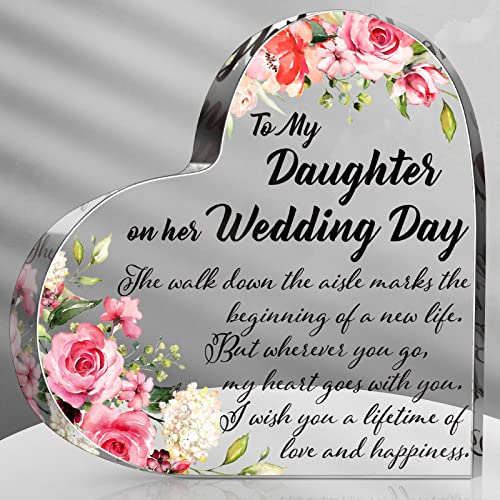Daughter Wedding Gift from Mom Dad Bride Gifts for Wedding Day Wedding Gift for Daughter Mother of the Bride Gifts Wedding Keepsake Gifts to My Daughter on Her Wedding Day Acrylic Heart Wedding Gifts