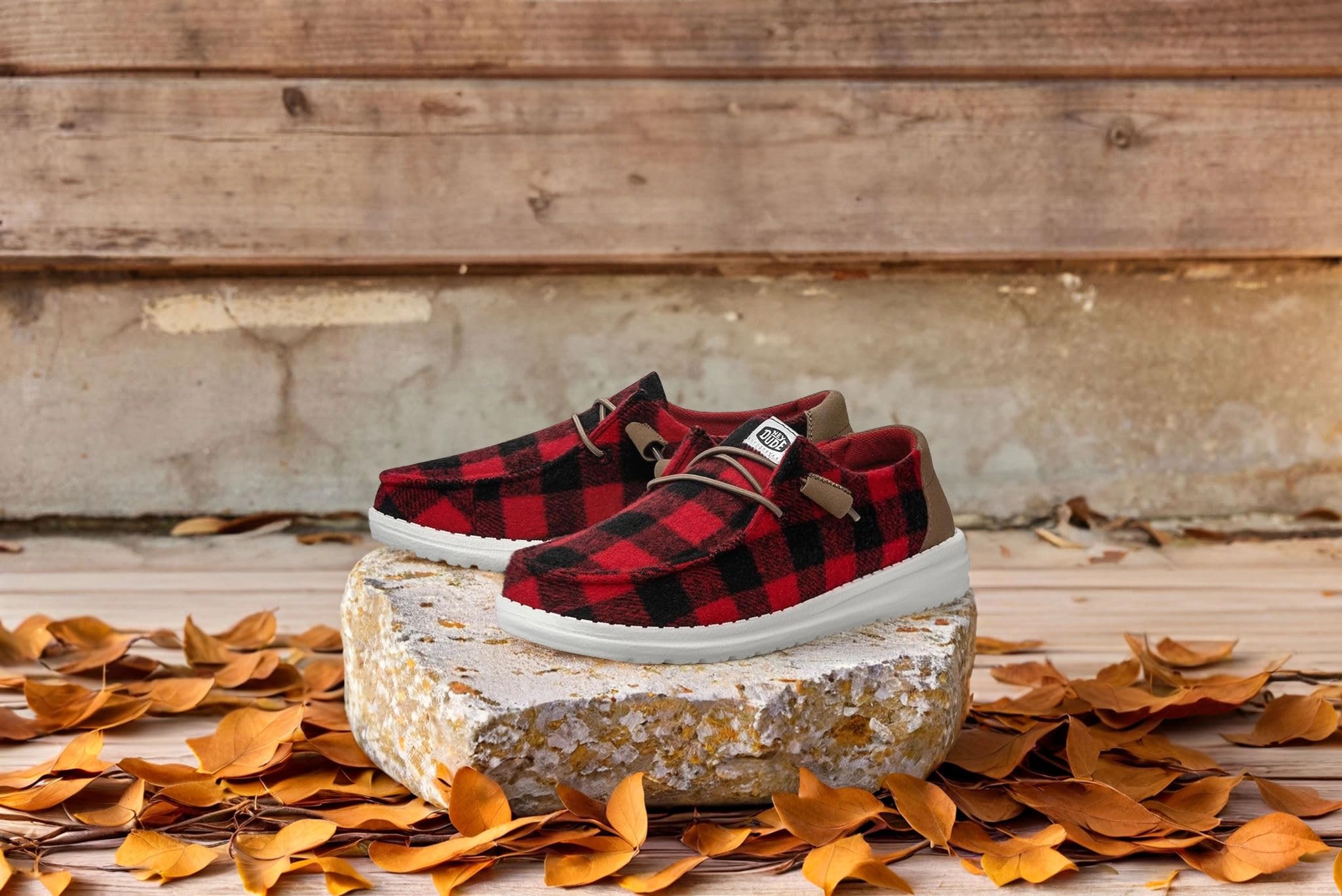 Hey Dude Wendy Buffalo Plaid Red/Black Size 5 | Women’s Shoes | Women’s Slip-on Loafers | Comfortable & Light-Weight