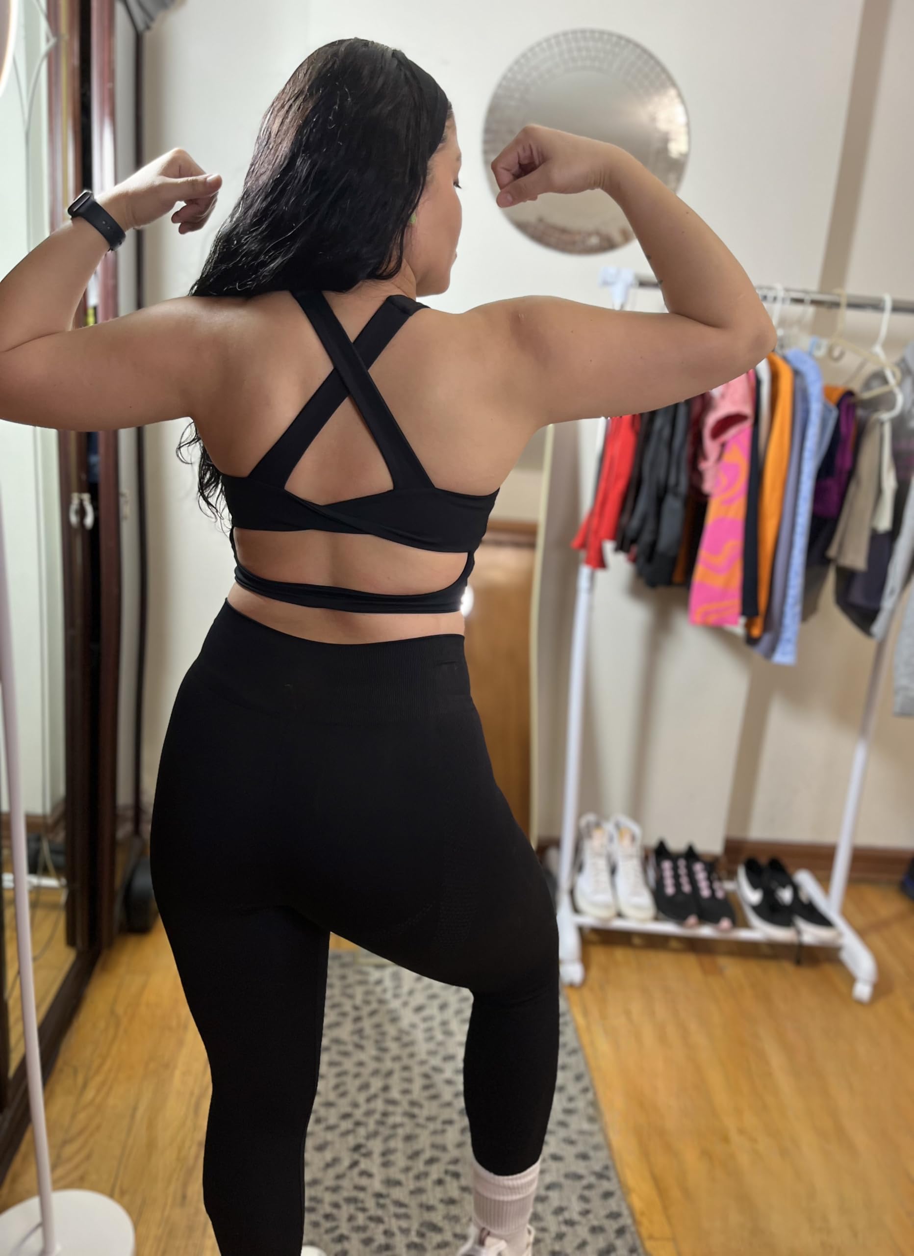 JOYSPELS Sports Bras for Women Extra Comfort Criss-Cross Back Padded Workout Tops for Women Medium Support Black