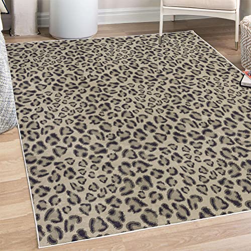 Lunarable Animal Print Decorative Rug, Leopard Skin Wildlife Safari Design Creative Contemporary Art, Quality Carpet for Bedroom Dorm and Living Room, 4' X 5' 5", Dark Eggshell