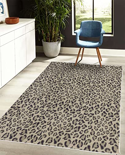 Lunarable Animal Print Decorative Rug, Leopard Skin Wildlife Safari Design Creative Contemporary Art, Quality Carpet for Bedroom Dorm and Living Room, 4' X 5' 5", Dark Eggshell