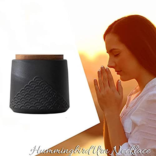 Black Small urn Ashes Keepsake - Decorative Ceramic Small urn for Human Ashes, Adult Memorial Tiny urn Funeral Cremation Urn-Qnty 1…