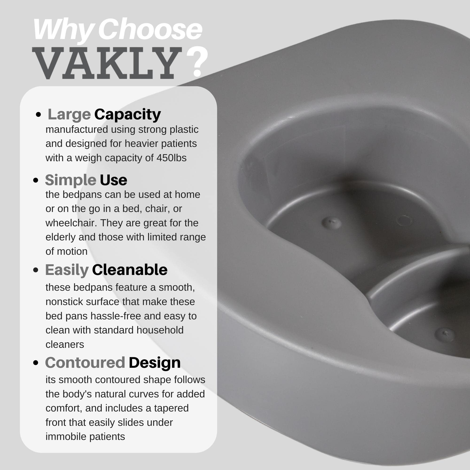Heavy Duty Large Bariatric Bedpan – Wide Smooth Portable Contoured Stackable Bed Pan – - for Bed-Bound/Bedridden Patient. for Women and Men -15 Inches Long by 13 Inches Wide - Weight Capacity 450 lb